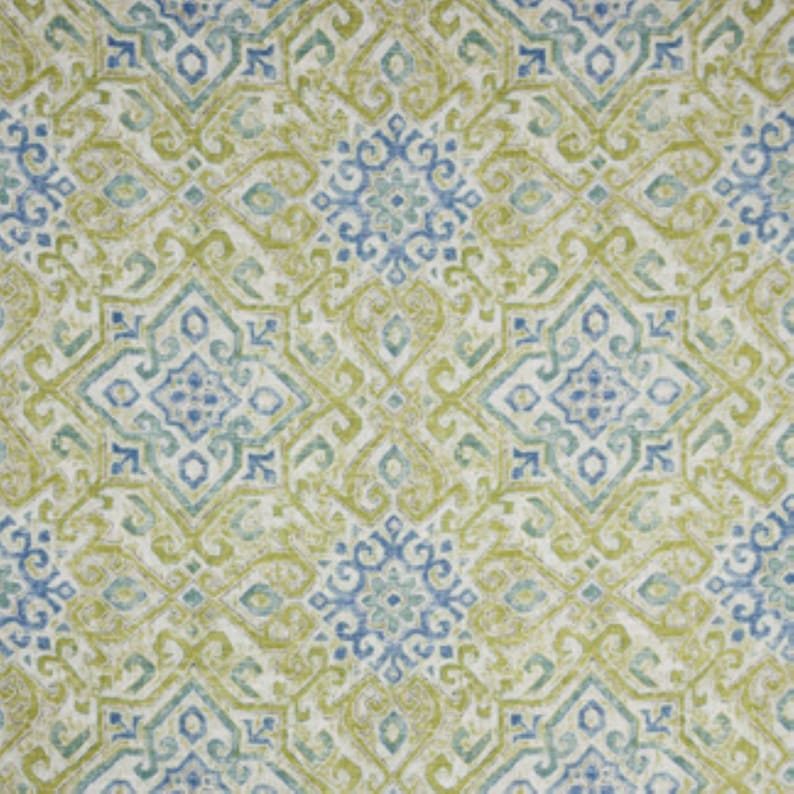 Covington Magnolia SOLEM Medallion ISLE WATERS Blue Lime Green | Etsy