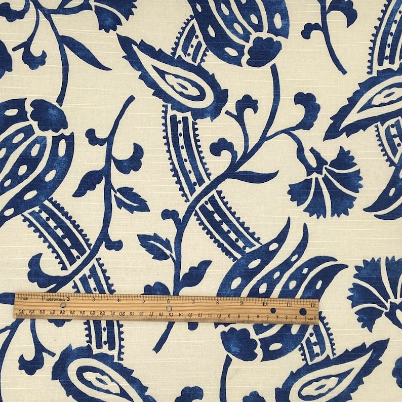 Floral INDIGO BLUE Home Decor Cotton Drapery Upholstery Pillow Sewing ...