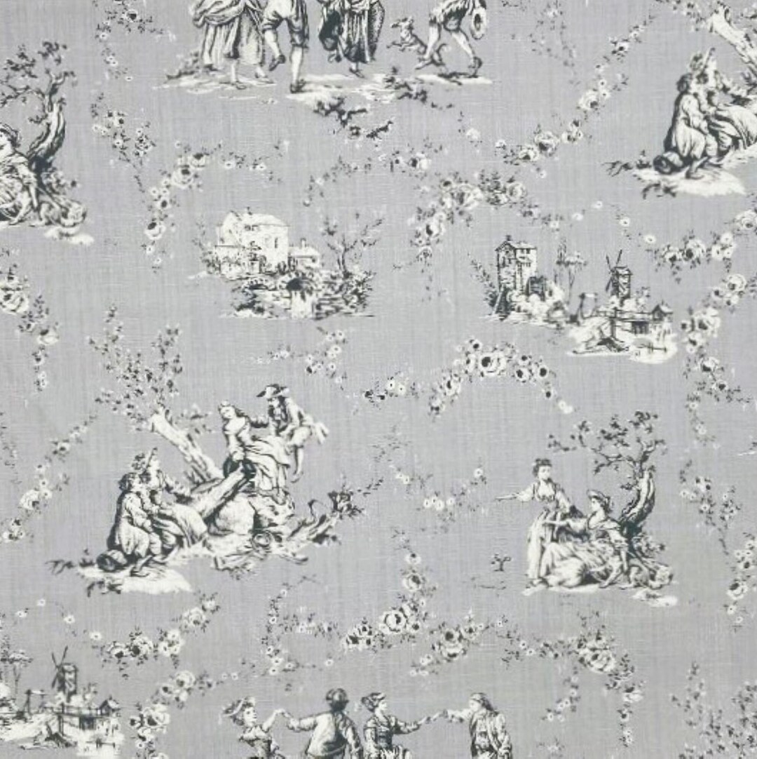 Classic TOILE Print STERLING Gray Home Decor Drapery Curtain Window ...