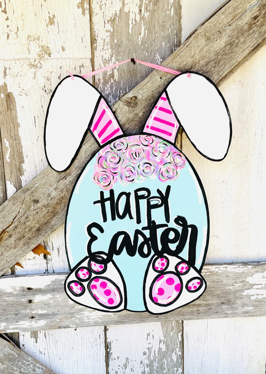 Happy Easter Door Hanger, Spring Bunny Door Hanger, Welcome Decor ...