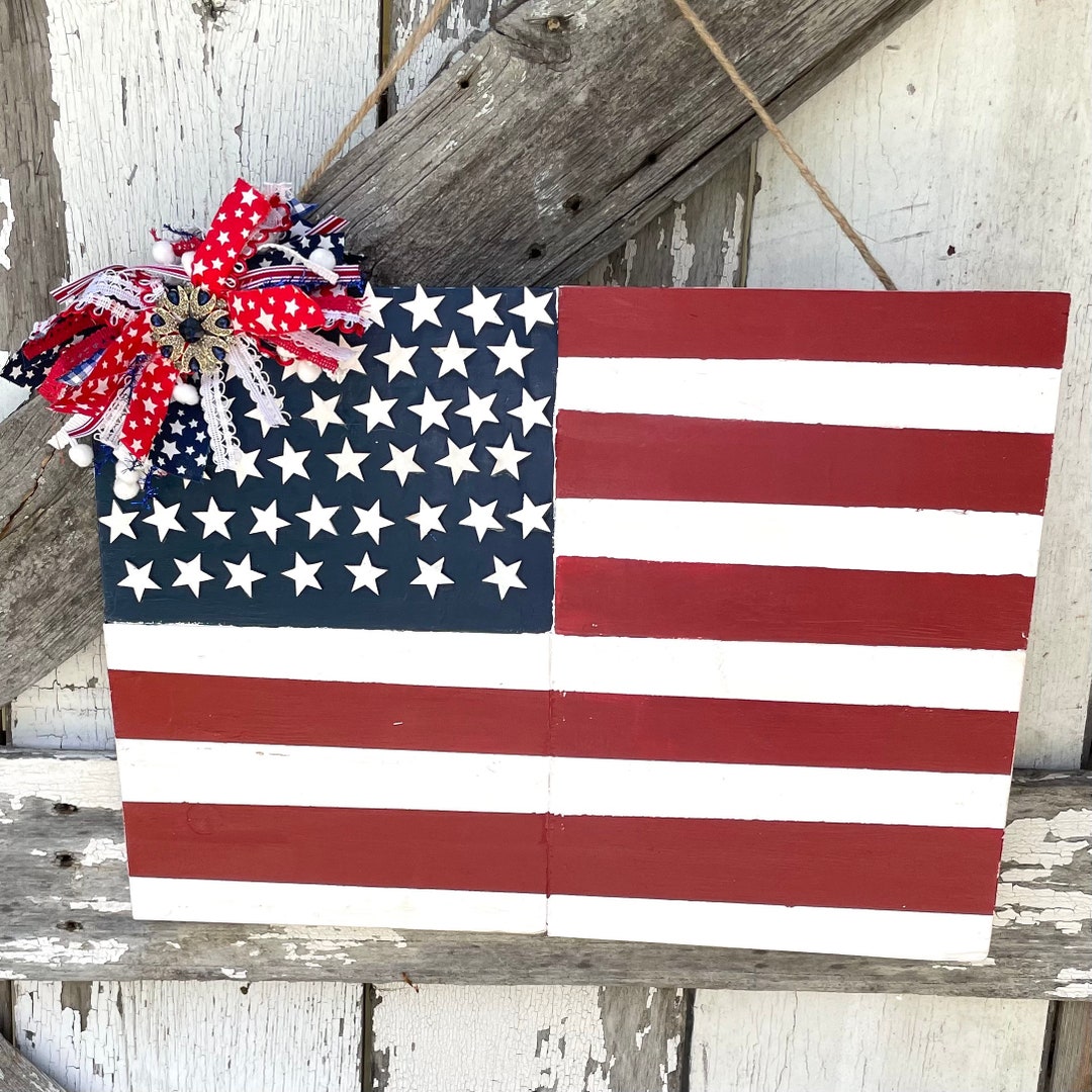 USA Flag Sign, Hand-painted Wood Sign, Patriotic Decor, American Flag ...