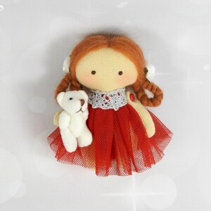 Red Haired Doll Red Dress Handmade Gift Valentine's Day Small Toy Rag ...