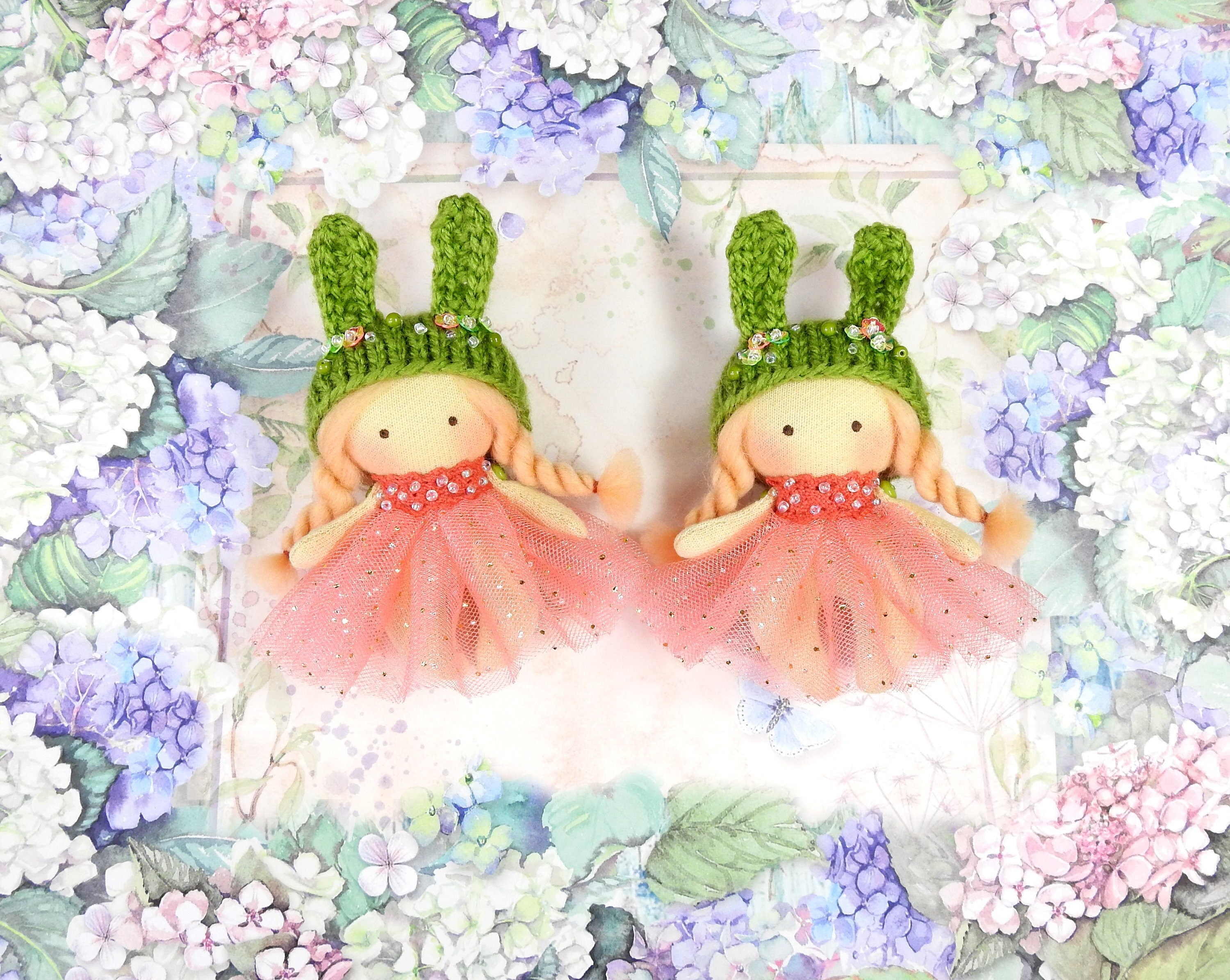 Small Doll Bunny Doll Easter Doll Tiny Doll Rag Doll Green Pink Little ...