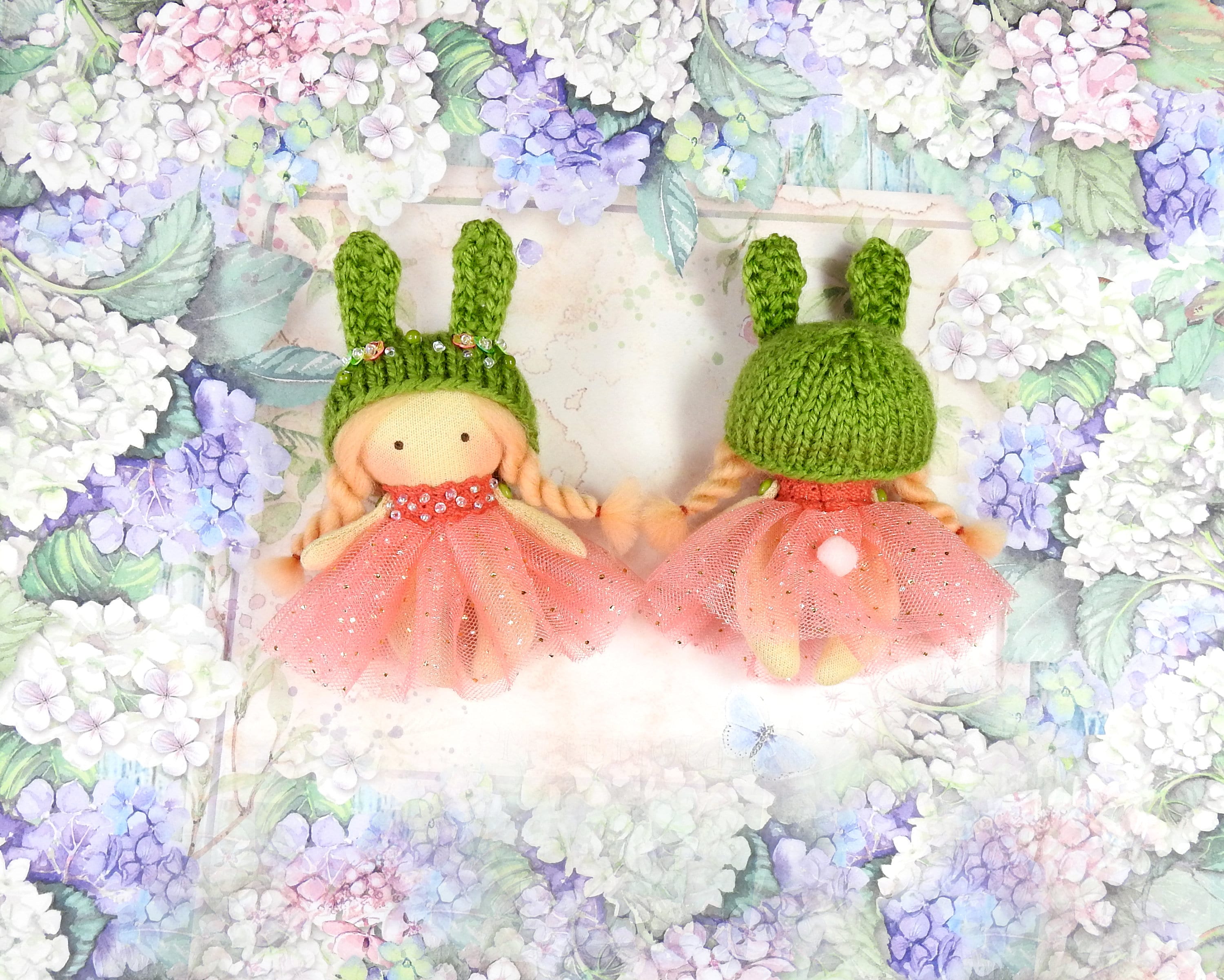 Small Doll Bunny Doll Easter Doll Tiny Doll Rag Doll Green Pink Little ...
