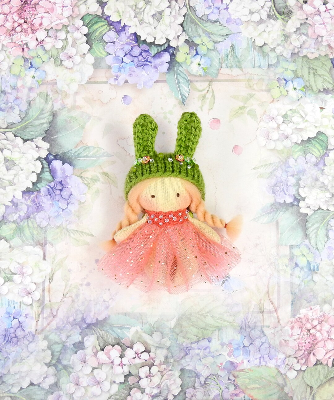 Small Doll Bunny Doll Easter Doll Tiny Doll Rag Doll Green Pink Little ...