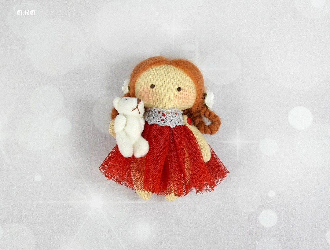 Red Haired Doll Red Dress Handmade Gift Valentine's Day Small Toy Rag ...