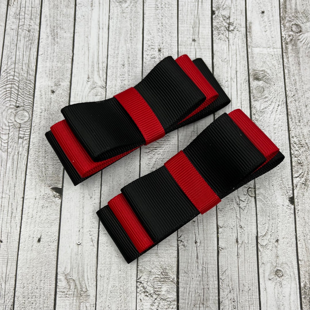 Black and Red Straight 3 Inch Bows on Clips pair - Etsy