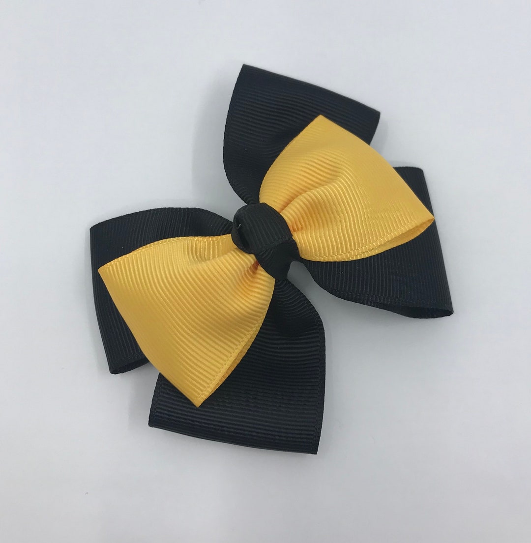 Black Double Layer Bow With Yellow Gold Single Top Layer and Top Knot ...