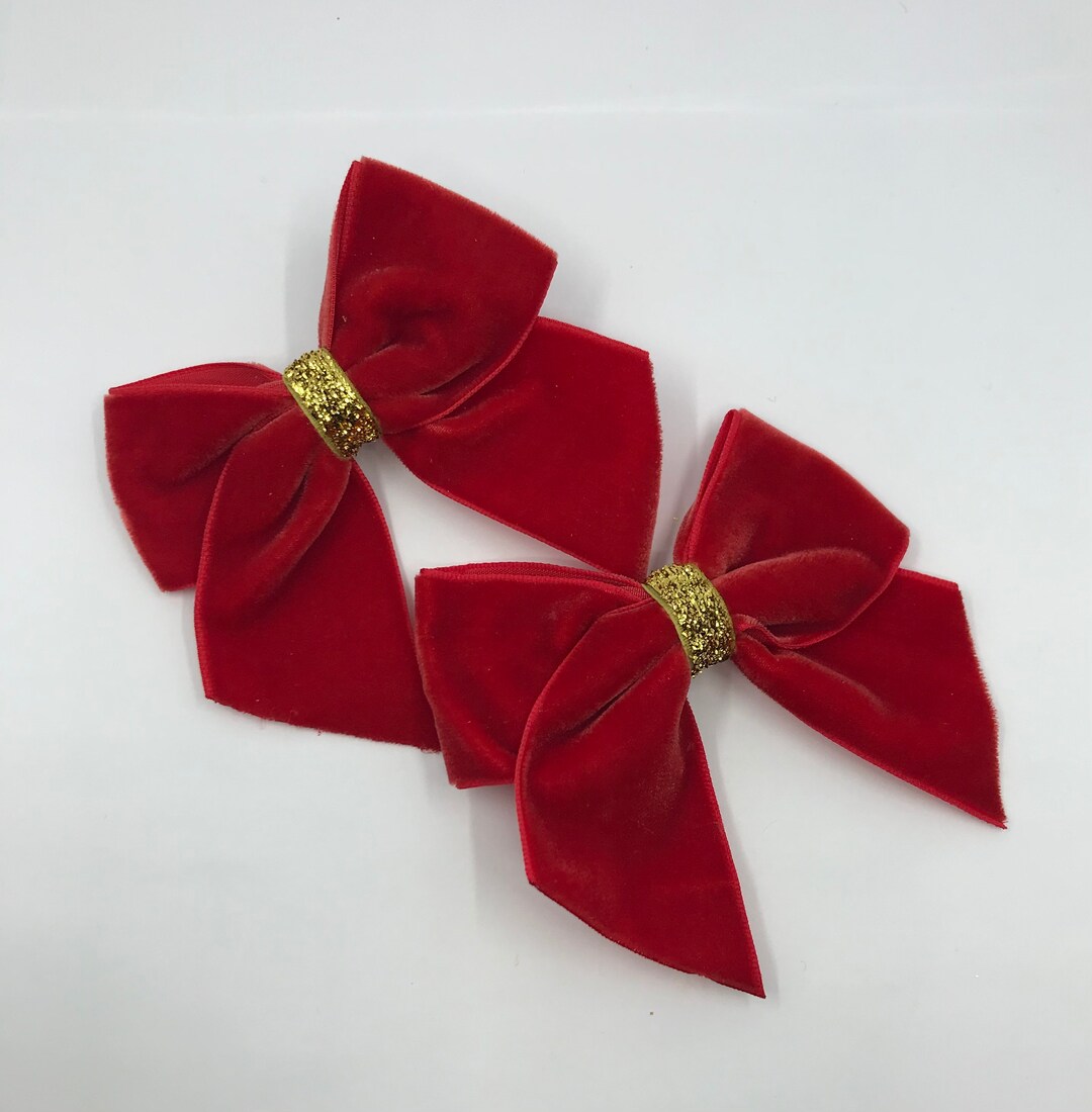 Red Velvet With Gold Glitter Centre Party Bows pair - Etsy