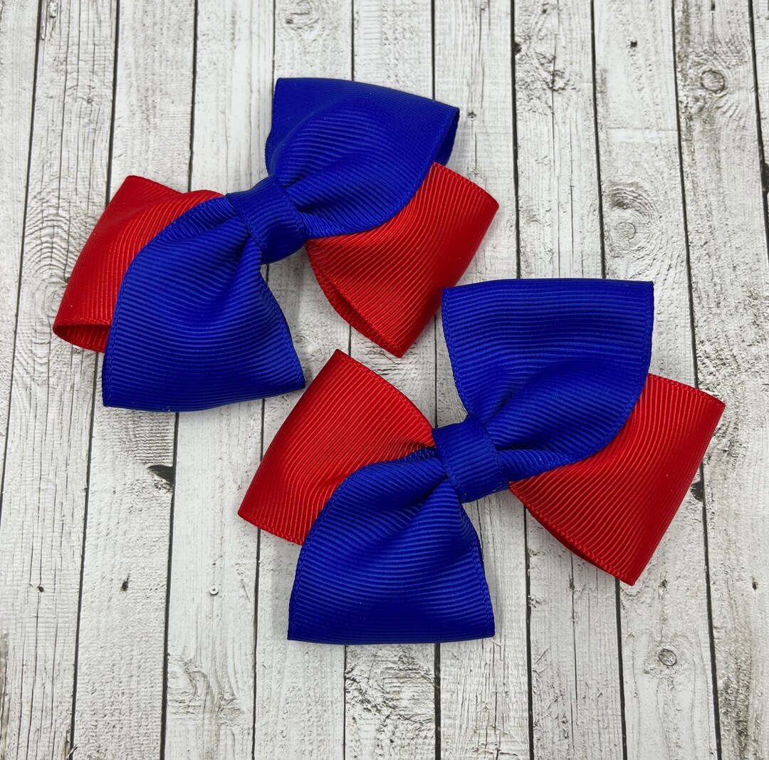 Cobalt and Red Diagonal Double With Bows on Clips pair - Etsy