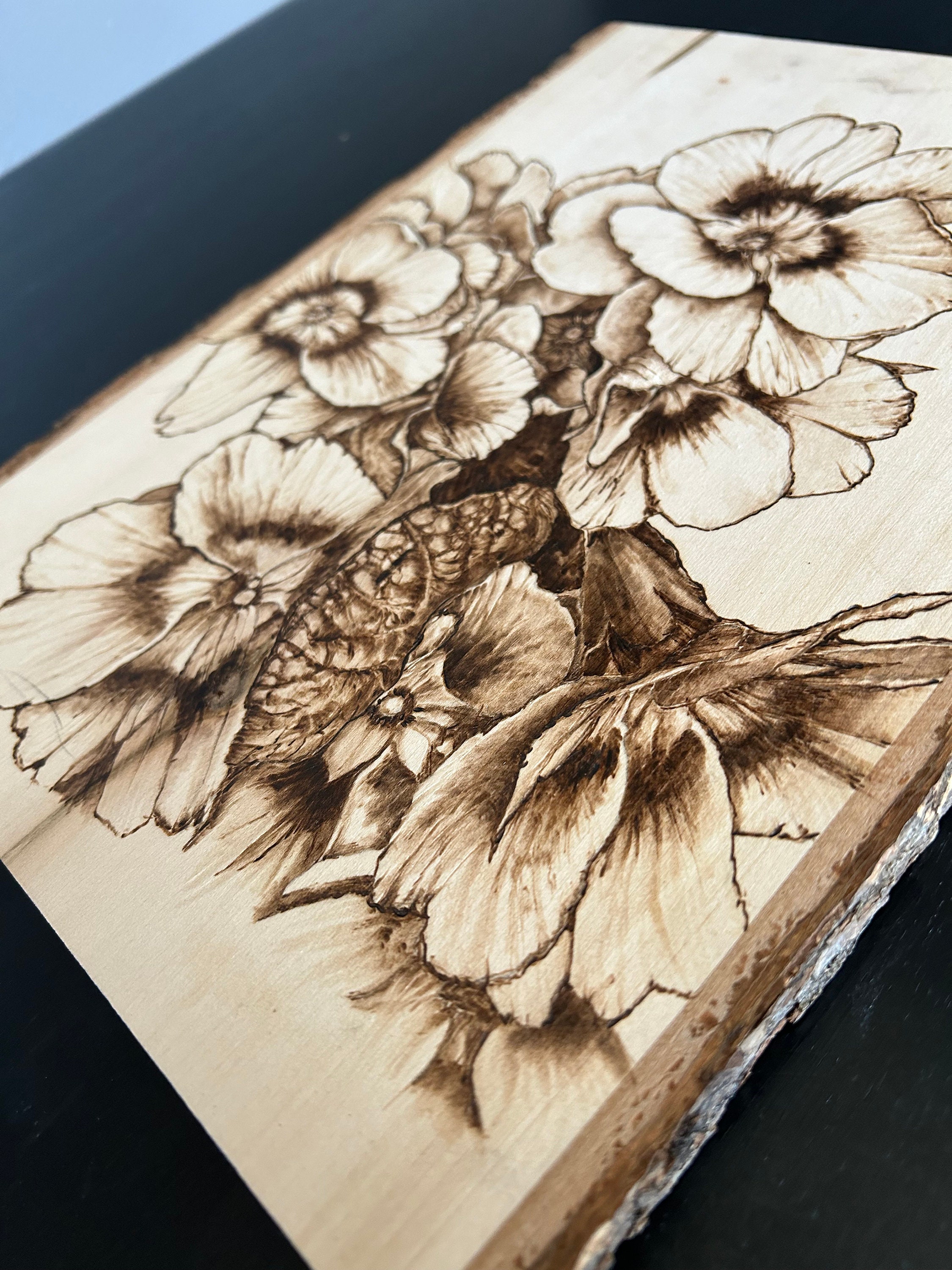 Original Pyrography /woodburning Art - Pansies - Etsy