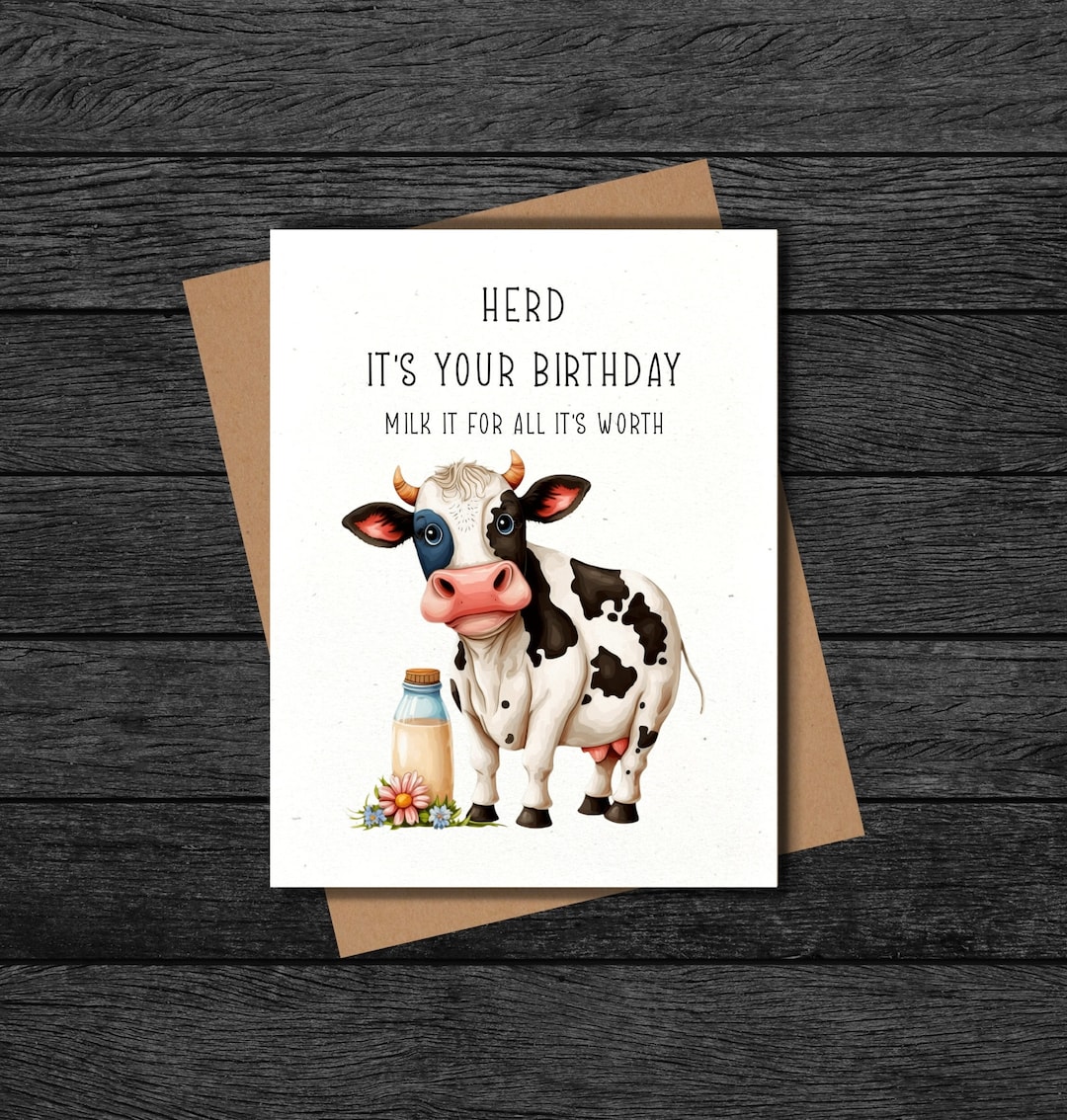 Cow Birthday Card, Funny Cow, Funny Birthday Card, Herd It's Your ...