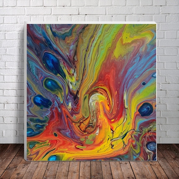 The Peacock-abstract Painting on Canvas UNIQUE Fluid Art - Etsy