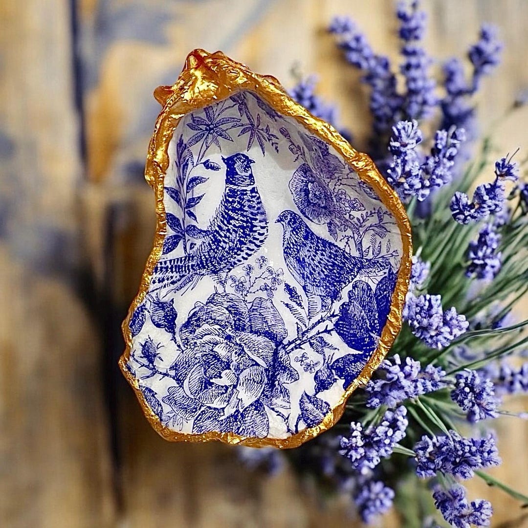 Decoupage Oyster Shell (various Designs) Edged With Copper Paint and ...