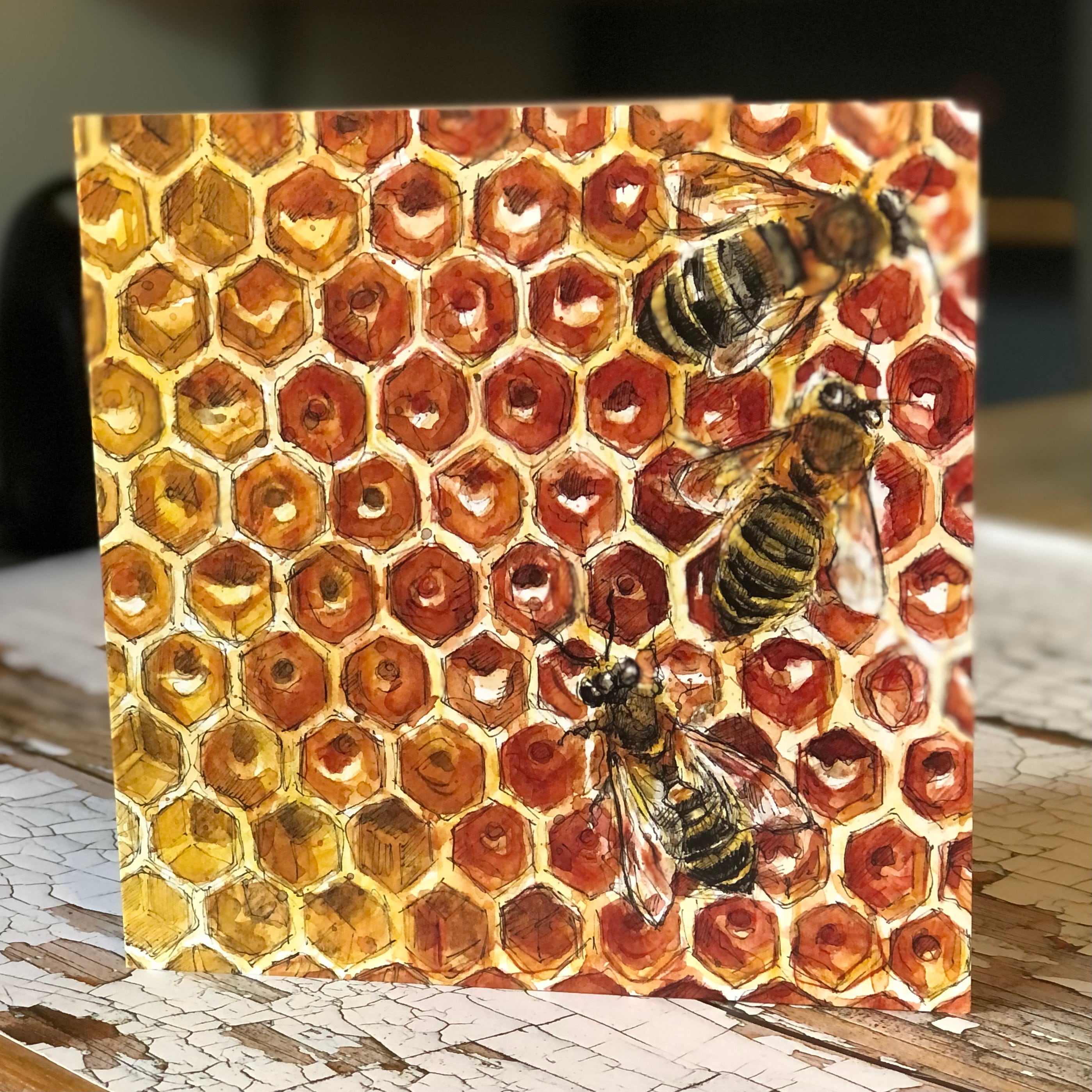 Pack of 4 'honey Comb' Bee Cards With Envelopes. Blank Inside 10% ...