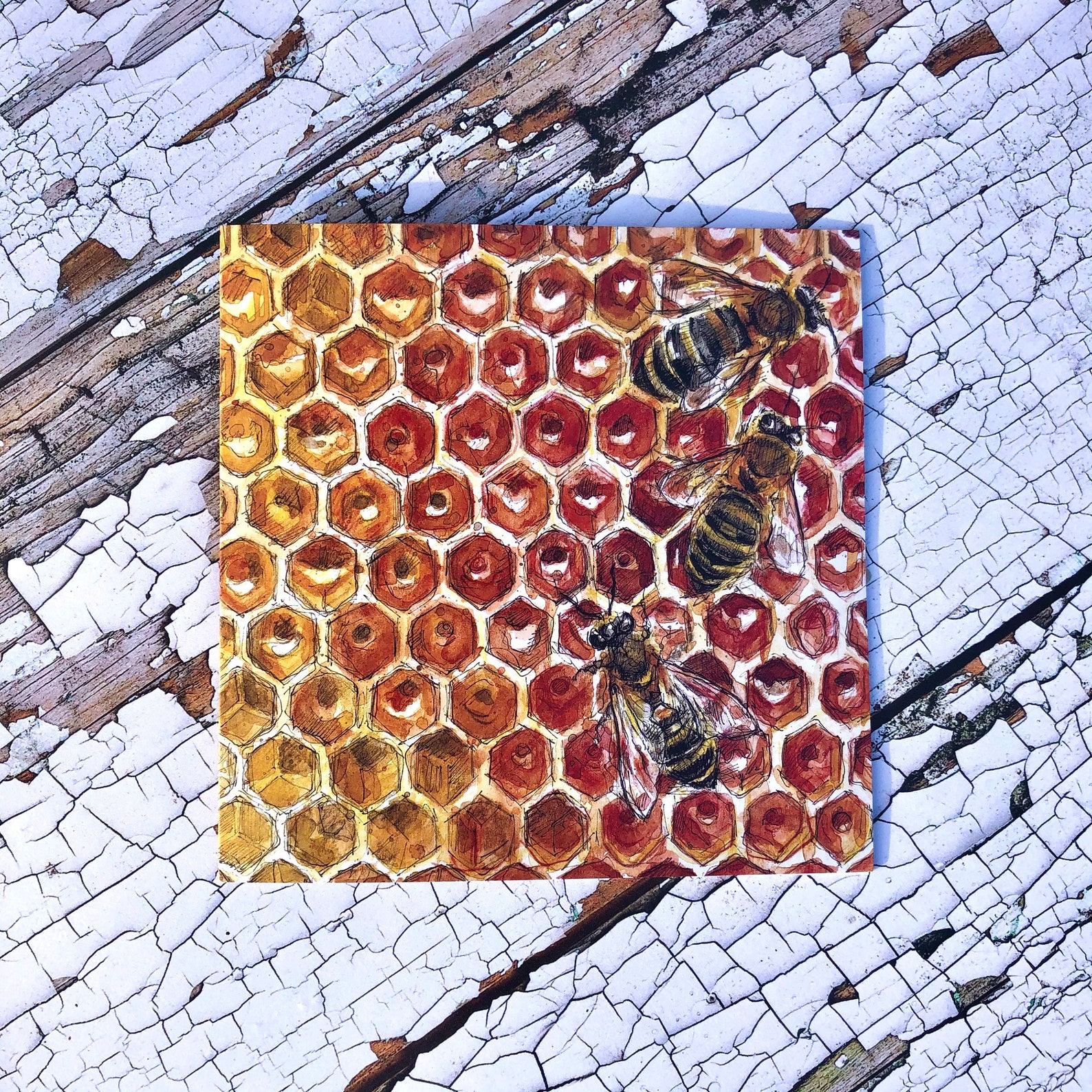 Pack of 4 'honey Comb' Bee Cards With Envelopes. Blank Inside 10% ...
