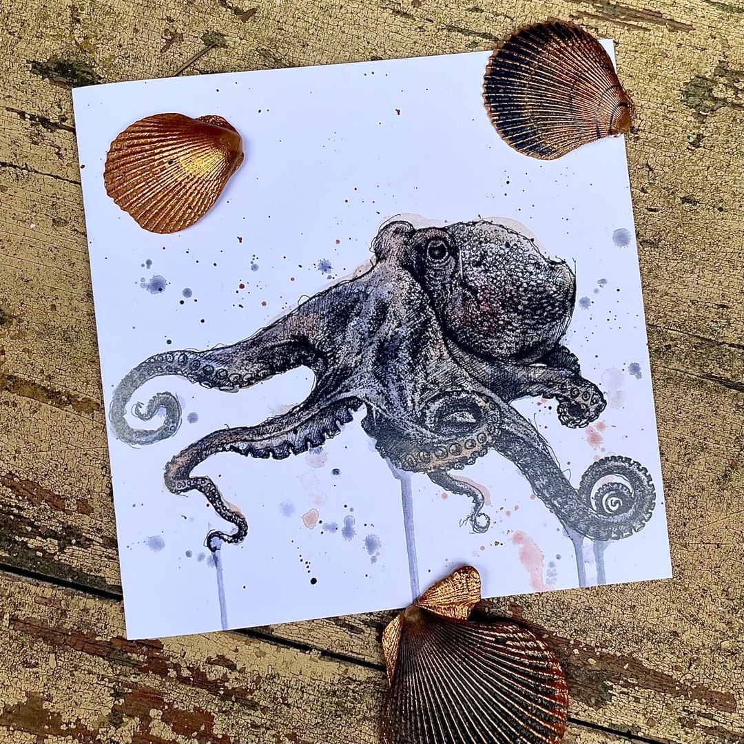 Inky Octopus Pack of 4 Square Cards With Craft Envelopes - Etsy