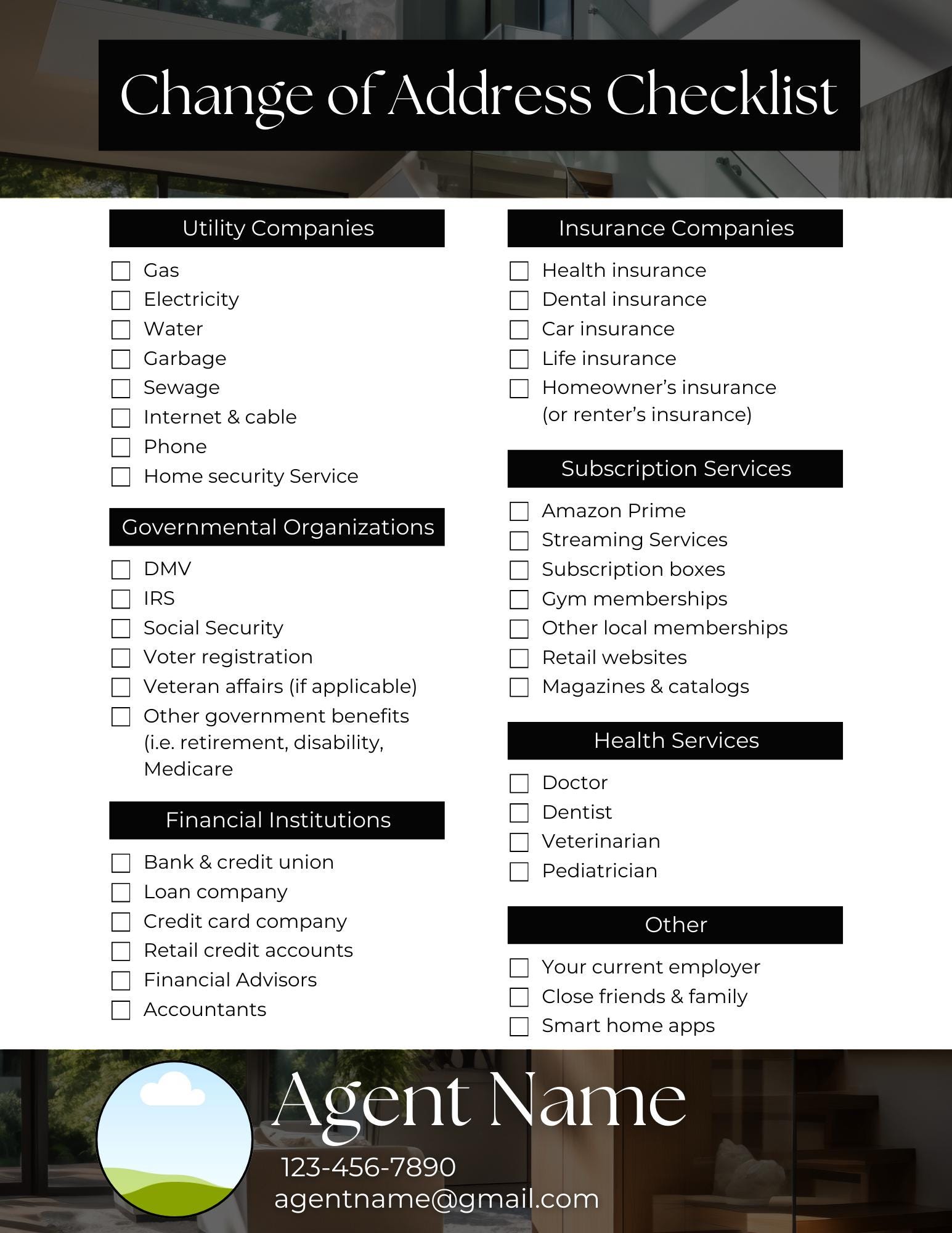 Change of Address Checklist Canva Template | Real Estate Client ...