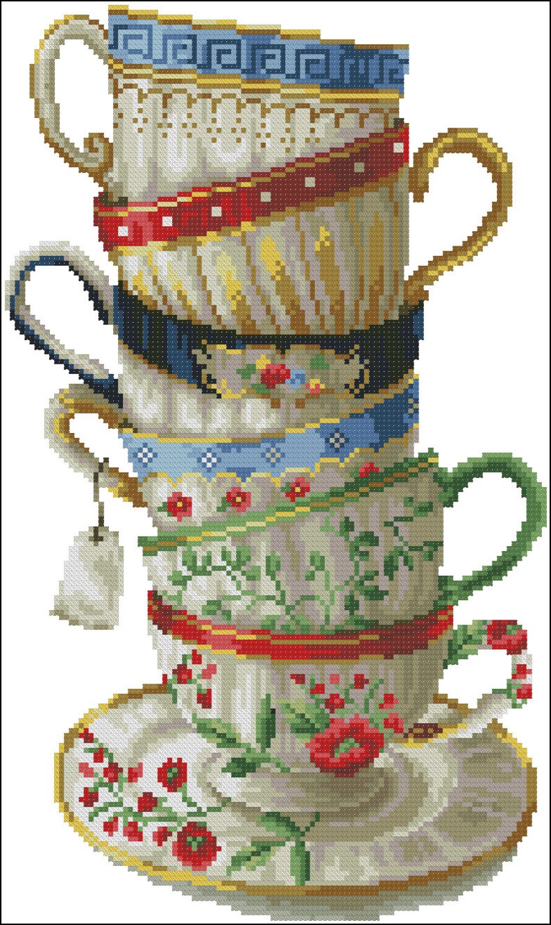 Tea Cups Cross Stitch Pattern PDF Digital Pattern - Etsy