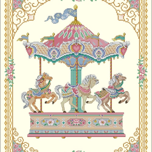 Carousel Cross Stitch Pattern Colorful Art DIY X-stitch Chart - Etsy