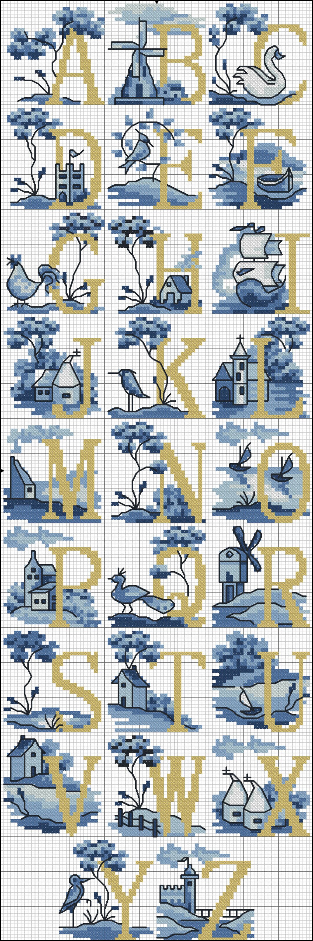 Alphabet Sampler Delft Blue Cross Stitch Pattern PDF Digital Pattern - Etsy