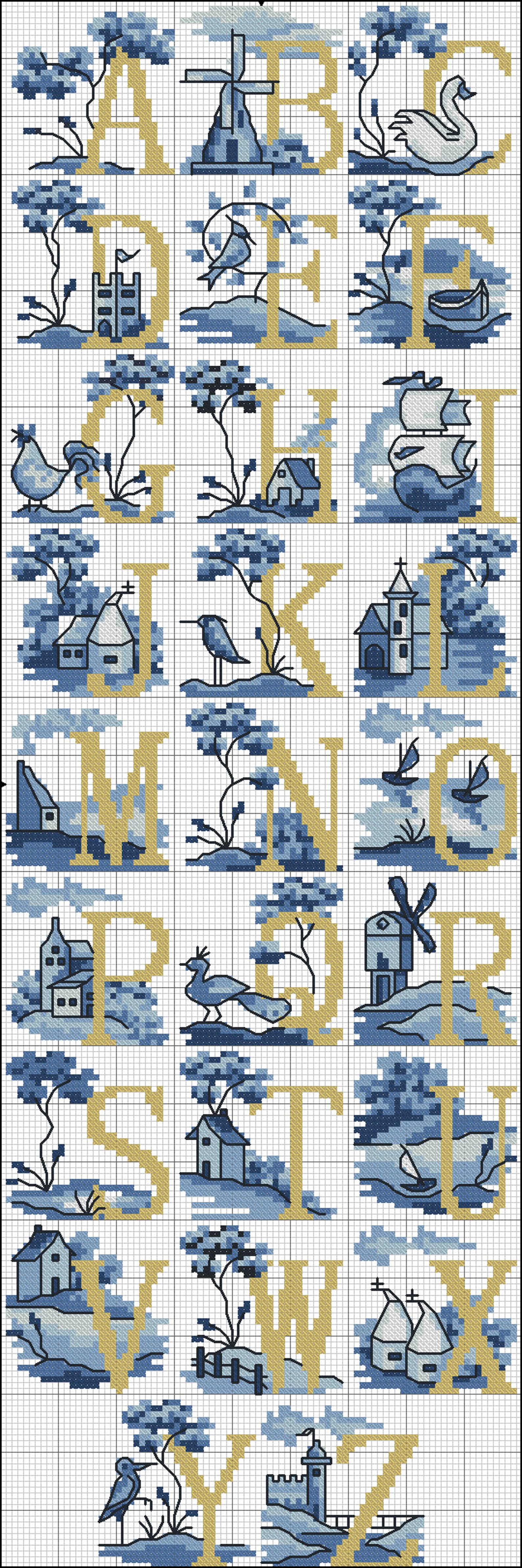 Alphabet Sampler Delft Blue Cross Stitch Pattern PDF Digital Pattern - Etsy