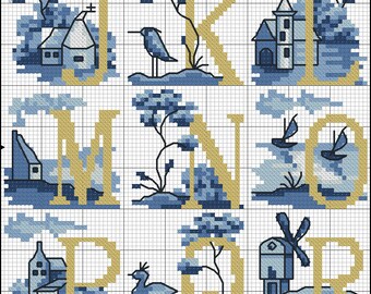 Blue Delft Sampler Counted Cross Stitch Pattern - Etsy