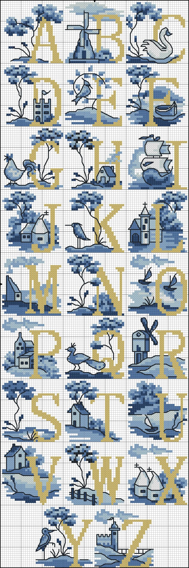Alphabet Sampler Delft Blue Cross Stitch Pattern PDF Digital Pattern - Etsy