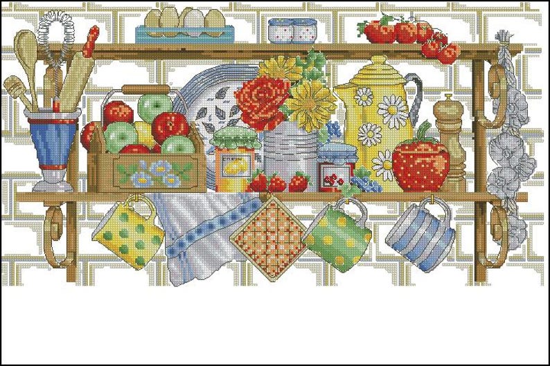 Kitchen Shelf Cross Stitch Chart PDF Digital Patter - Etsy