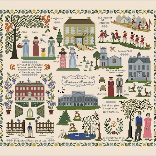 Sampler Pride and Prejudice Cross Stitch Chart PDF Pattern - Etsy