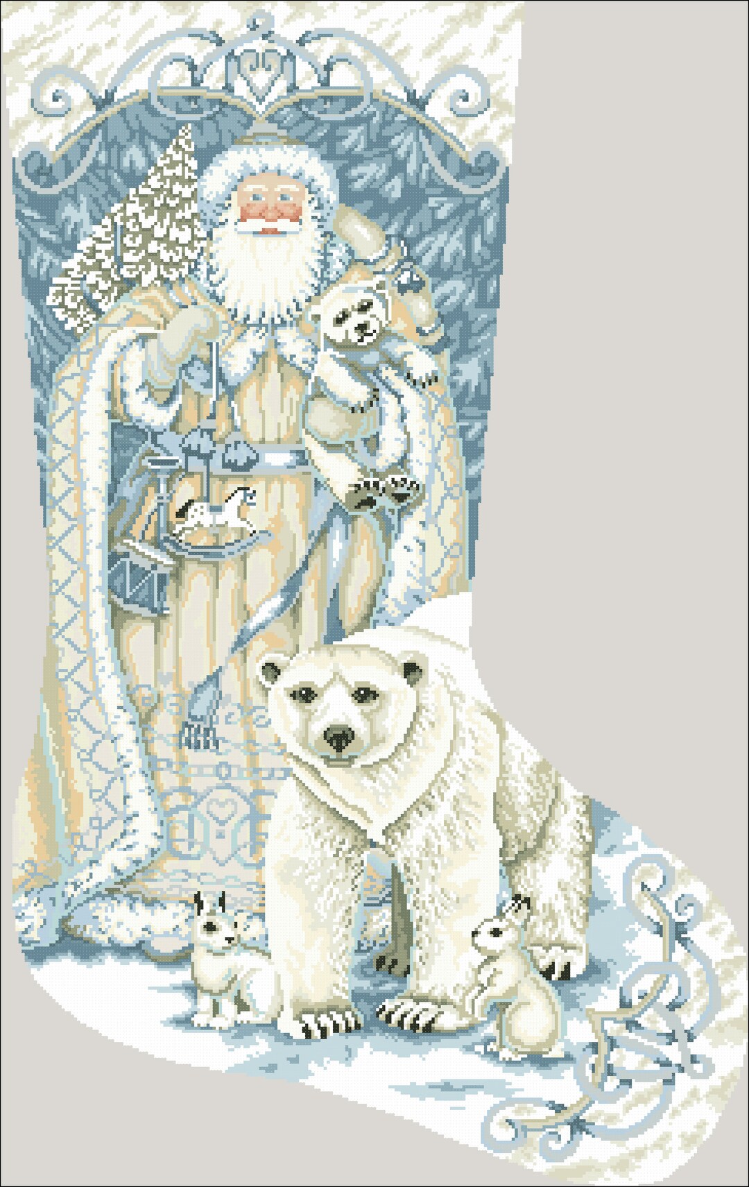 Vintage Blue Santa Stocking Cross Stitch Chart Pdf Pattern - Etsy
