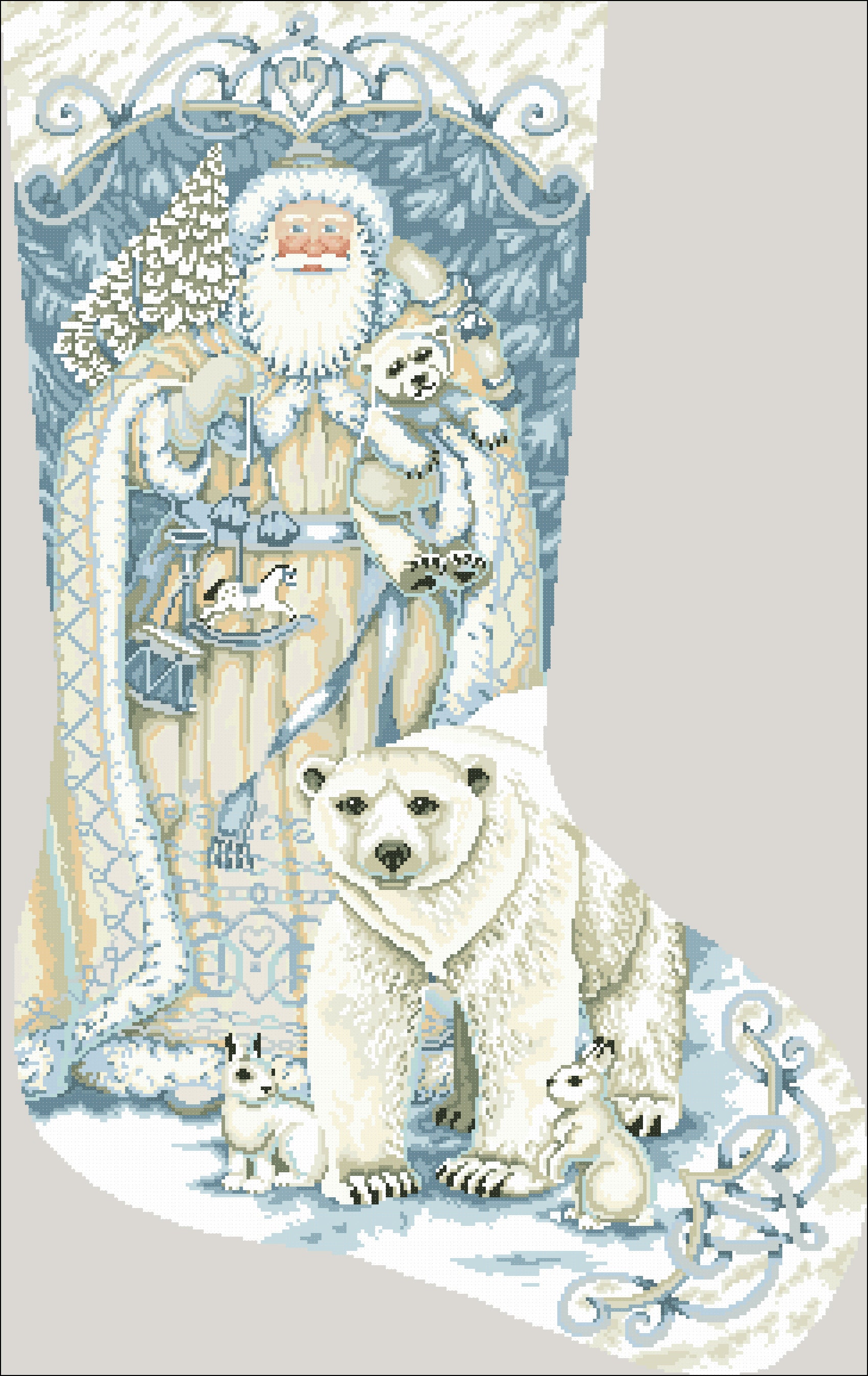 Vintage Blue Santa Stocking Cross Stitch Chart Pdf Pattern - Etsy