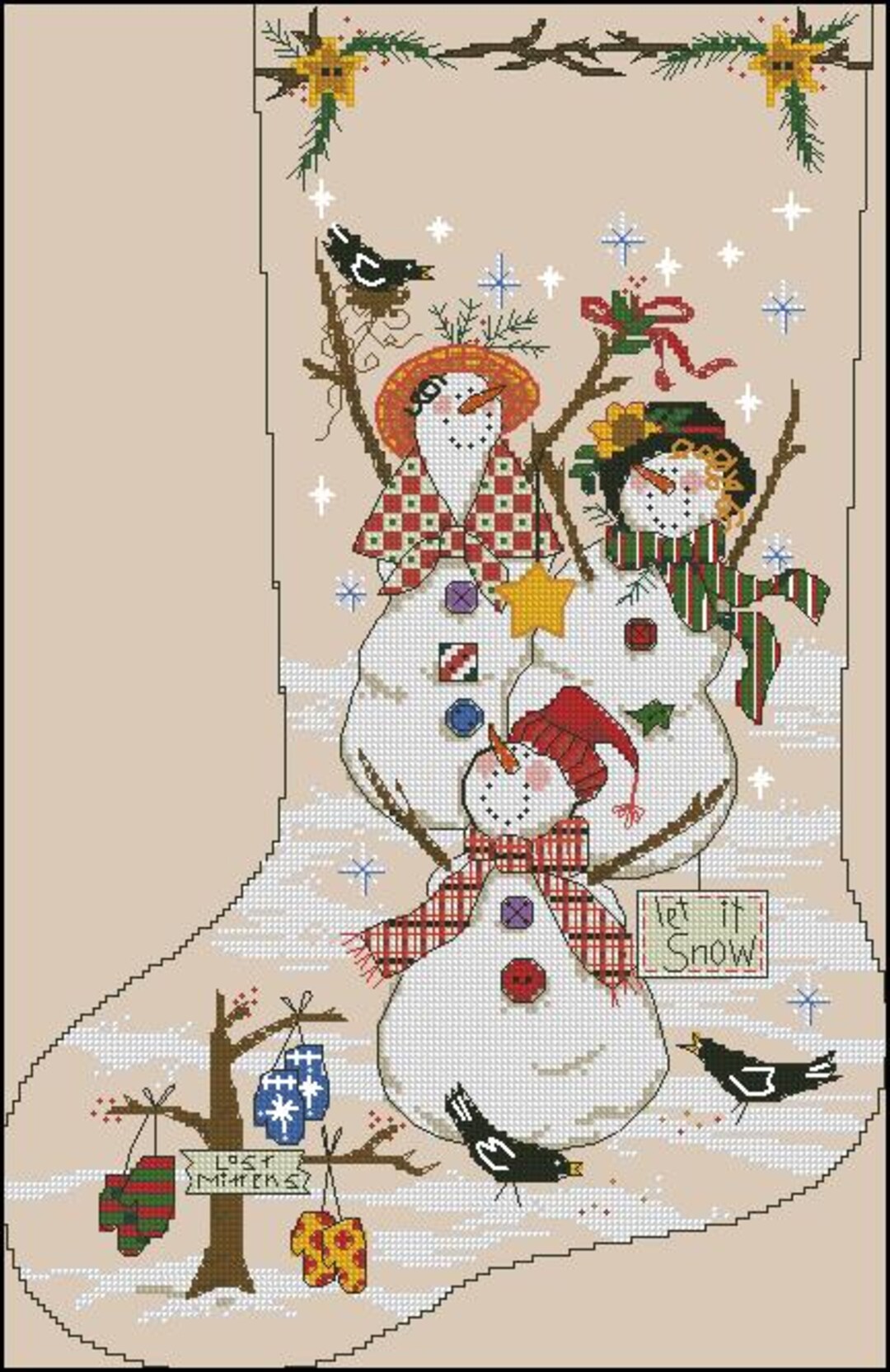 Snowmen Stocking Stocking Cross Stitch Chart PDF Digital Patter - Etsy