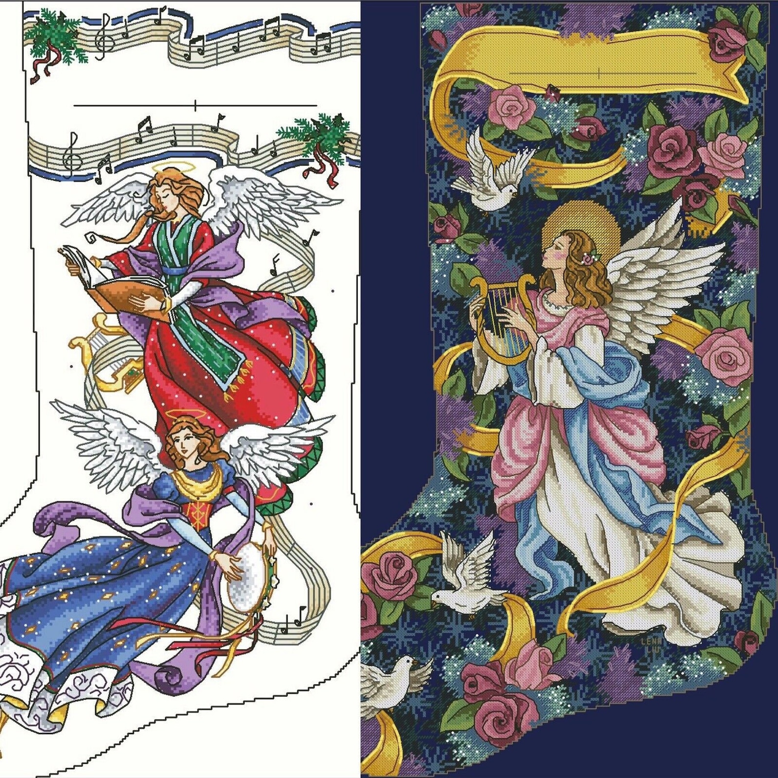 2 Angel Christmas Stockings Cross Stitch Pattern PDF Digital Pattern - Etsy