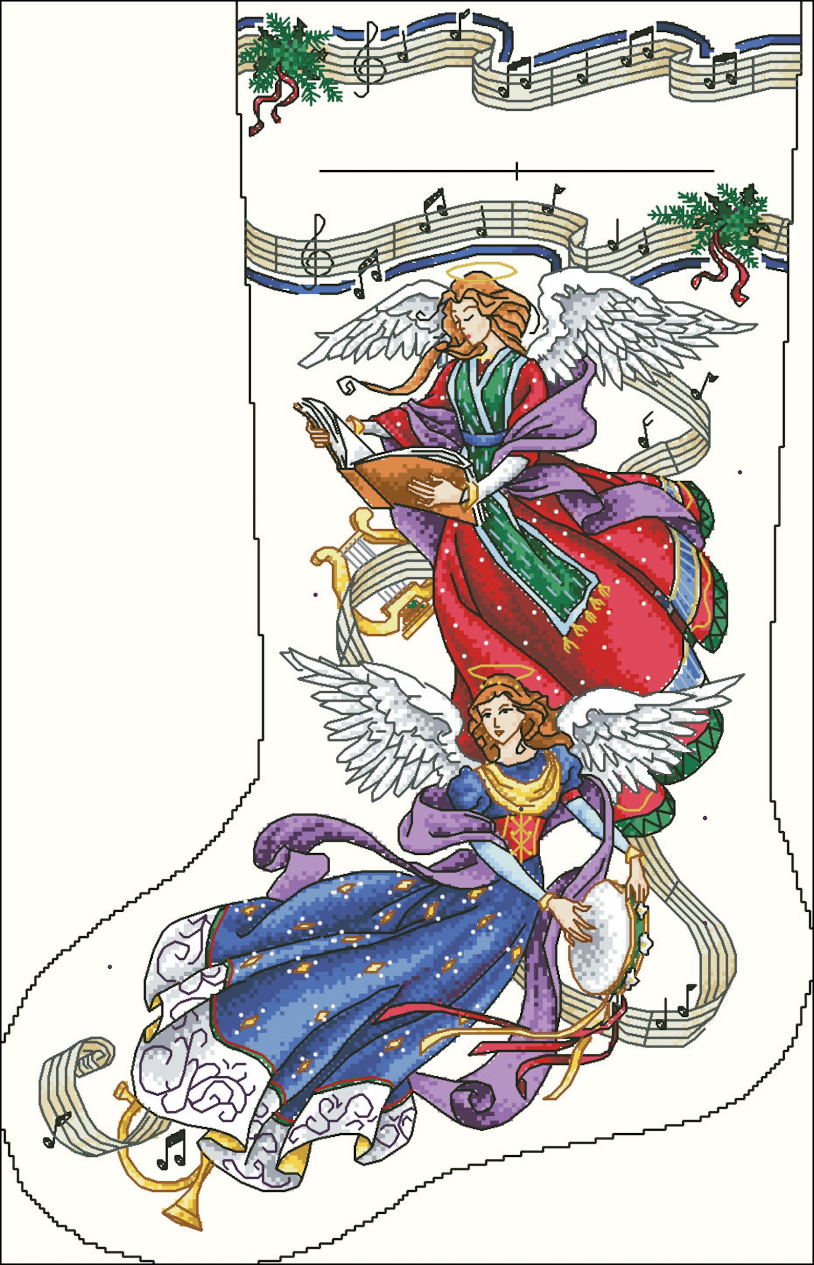 2 Angel Christmas Stockings Cross Stitch Pattern PDF Digital Pattern - Etsy