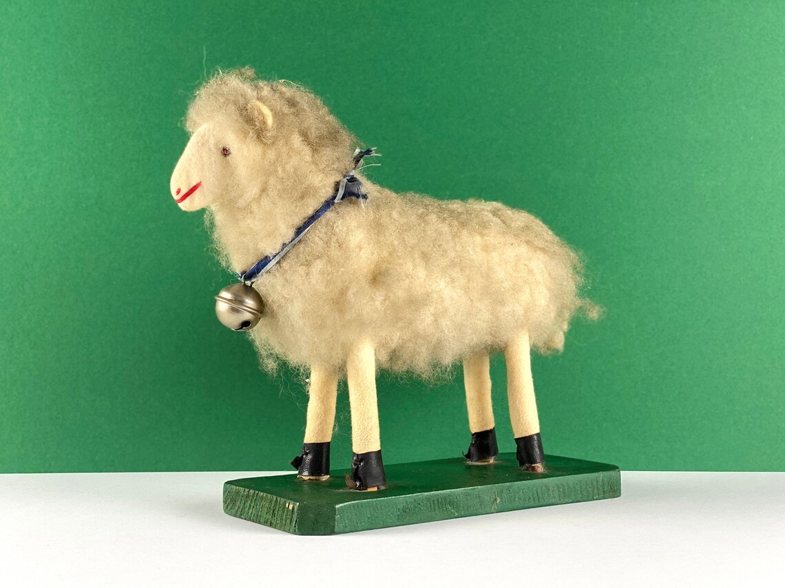 Vintage Sheep Decoration Wood & Real Sheeps Wool Statue | Etsy