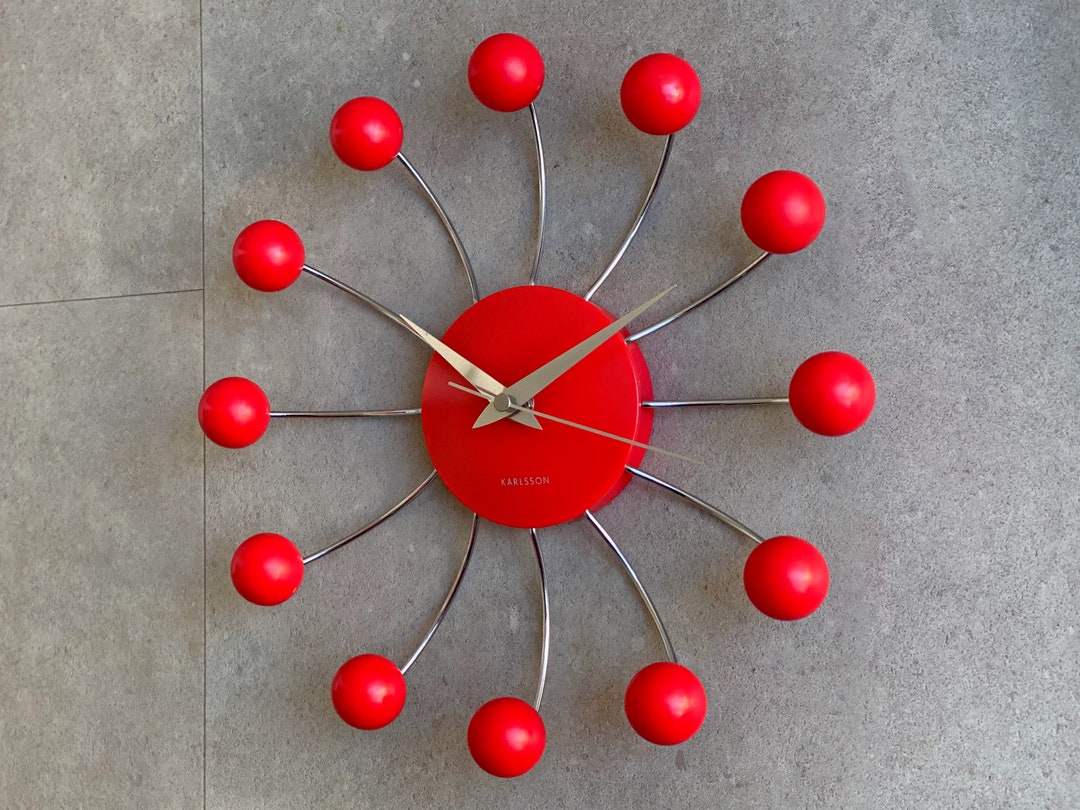 Red Karlsson Spider Wall Clock, Sputnik Space Age - Etsy