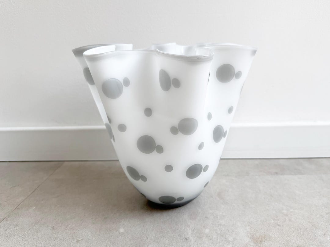 Milk Glass Folded Glass Vase With Gray Dots - Etsy