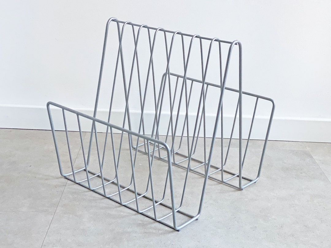 Vintage Gray Wire Metal Magazine Stand / Magazine Rack / Magazine ...