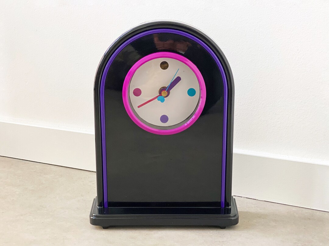 Vintage Black & Purple Table Clock - Memphis - 80s - Etsy