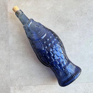 Large Vintage Blue Glass Fish Bottle - Etsy