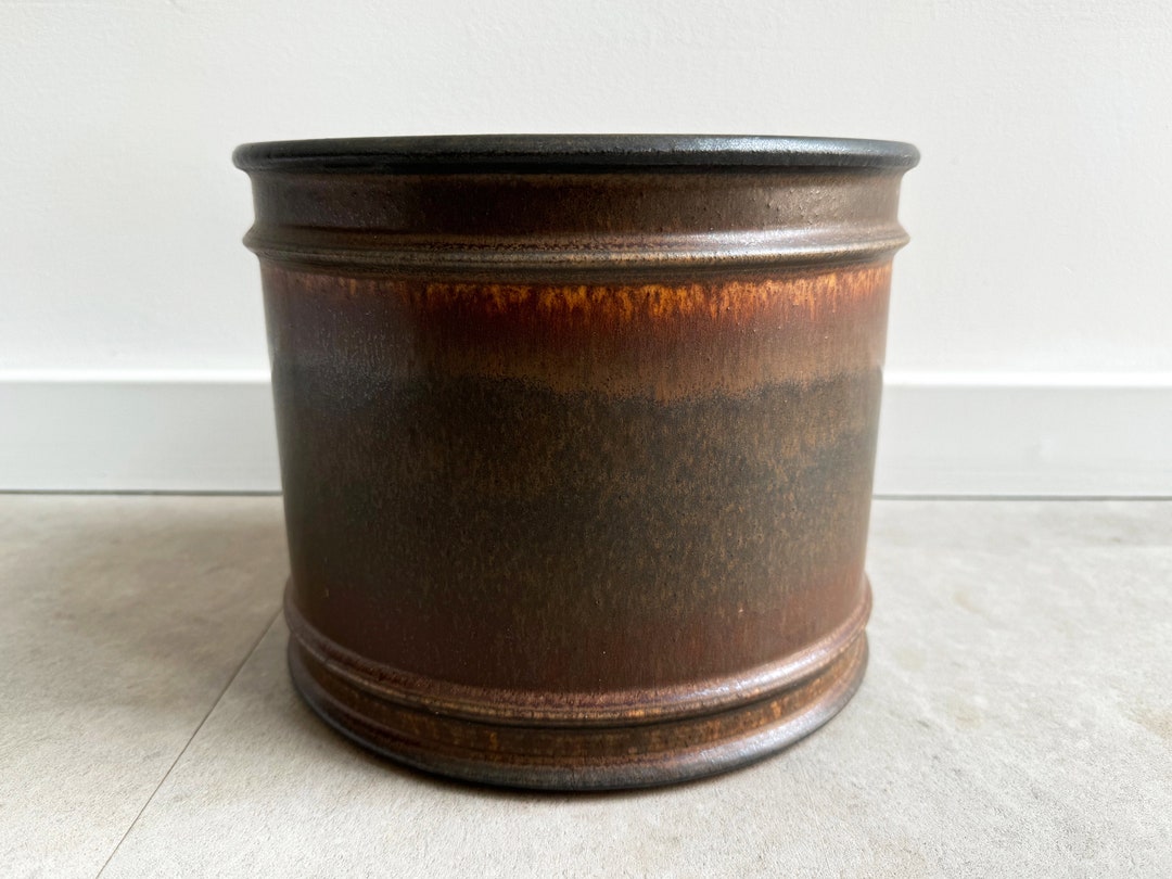 Large Vintage Brown Ceramic Flower Pot / Planter - Etsy