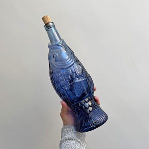 Large Vintage Blue Glass Fish Bottle - Etsy