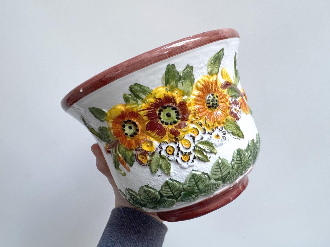 Large Vintage Italian Ceramic Planter With a Floral Decor - Etsy