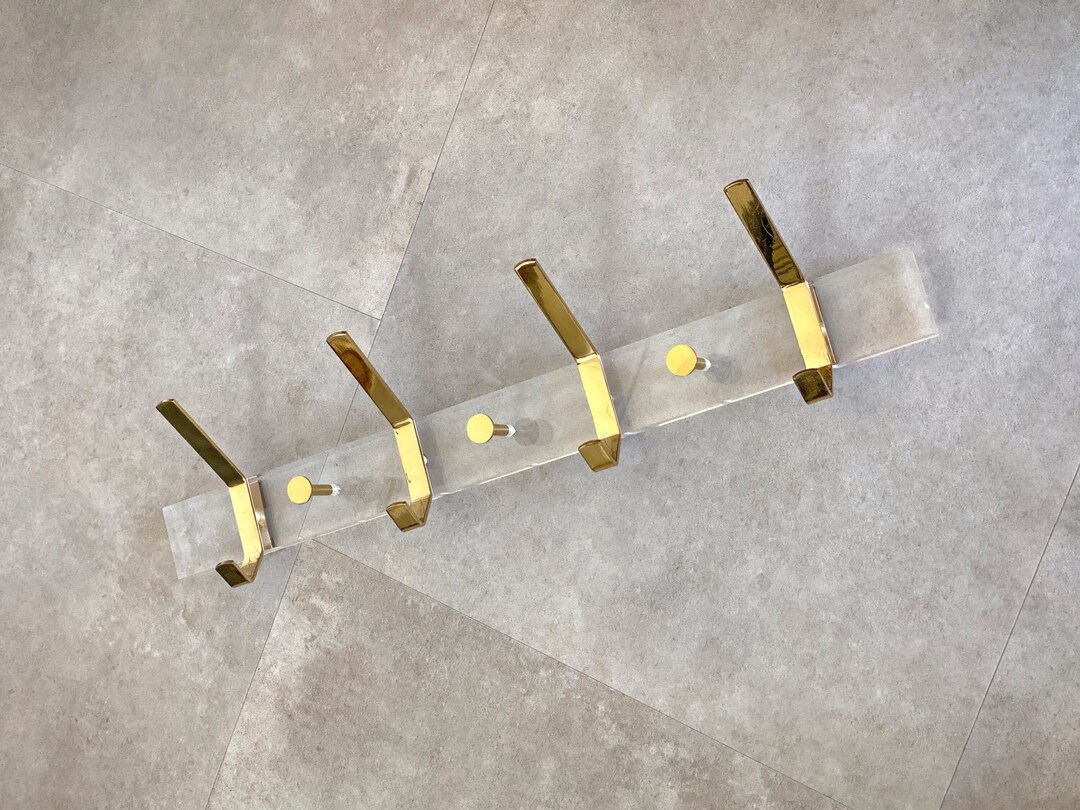 Vintage Italian Lucite Acrylic and Brass Wall Coat Rack Hollywood ...