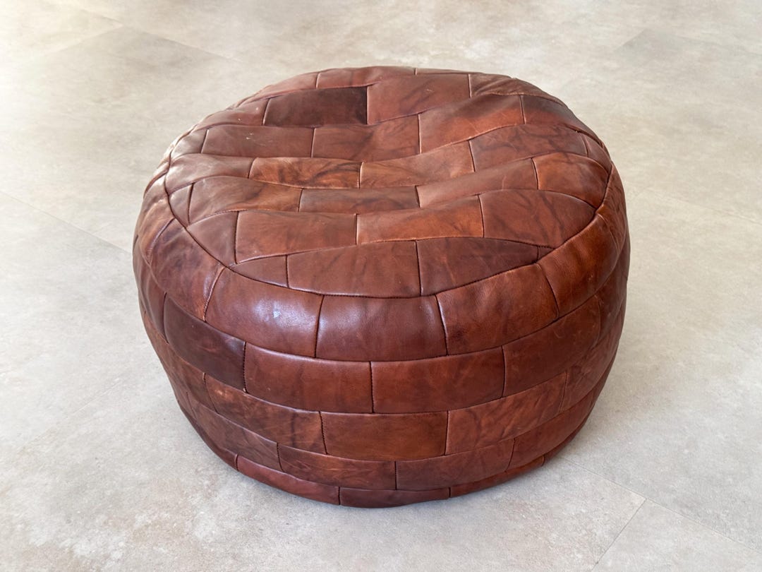 Vintage Brown Patchwork Ottoman / Poof - Etsy