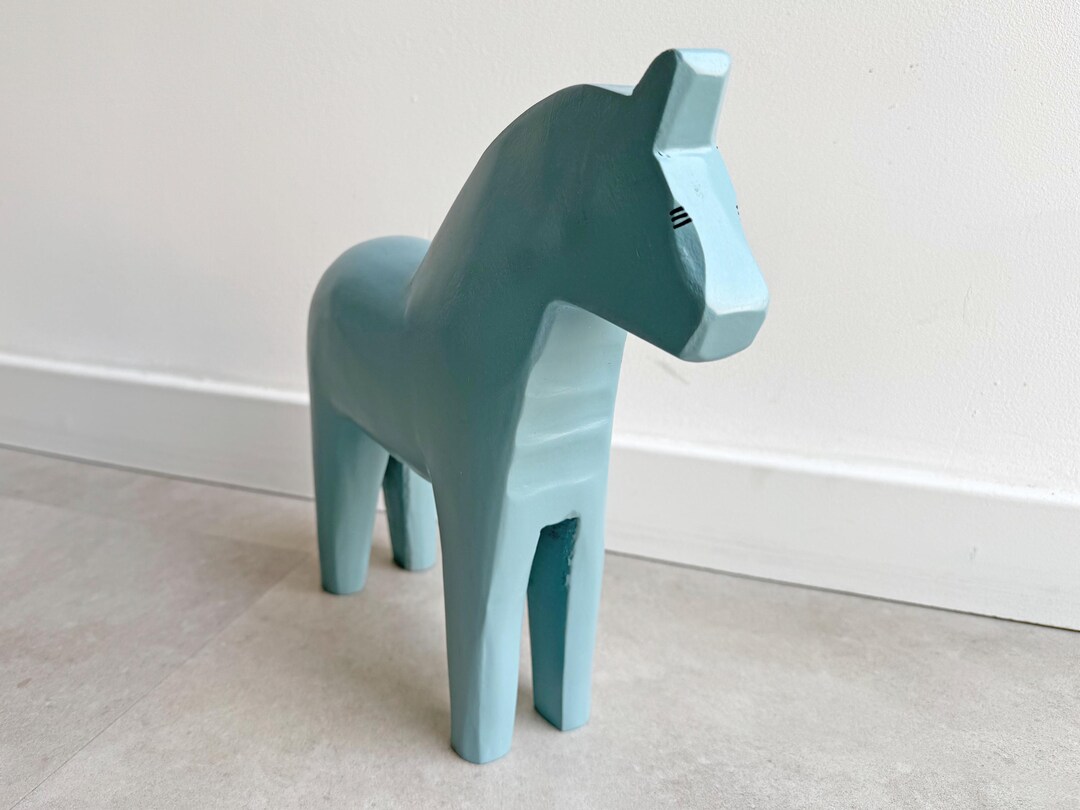 Large Vintage Swedish Wooden Dala Horse - Light Blue - IKEA - Etsy