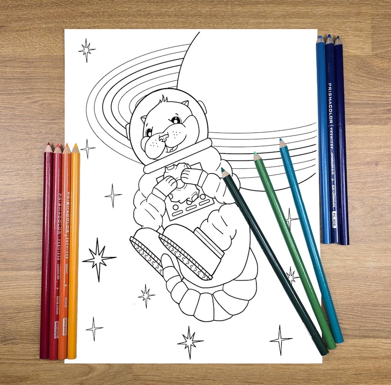 Otter Space Coloring Page, Punny Coloring Activity, Fun Cute Animal Art ...