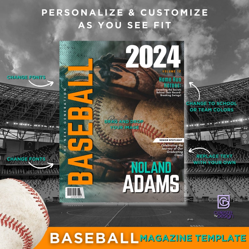Baseball Magazine Cover Template | Class of 2026 Senior Athlete Gift ...