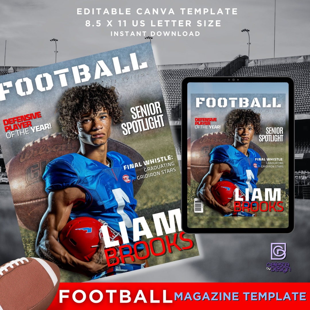 Football Magazine Cover Template: Senior Athlete Canva Layout (digital ...